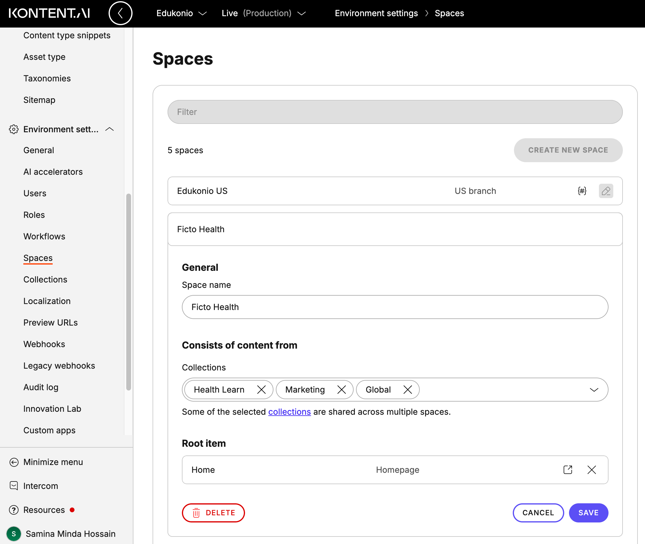 Spaces | Kontent.ai Learn